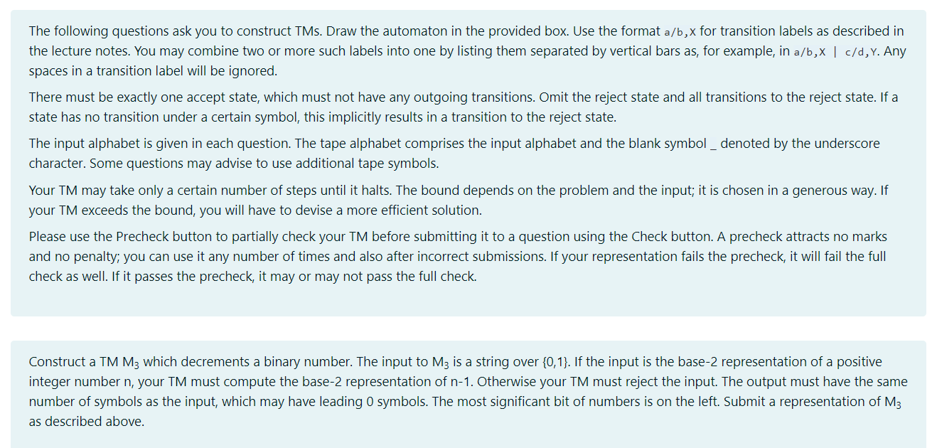Solved The following questions ask you to construct TMs. | Chegg.com