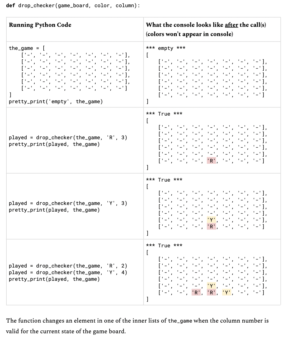 def drop_checker (game_board, color, column): The | Chegg.com