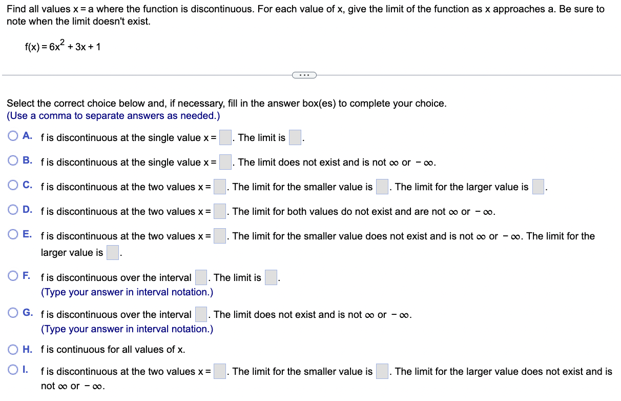Solved Find all values x=a where the function is | Chegg.com