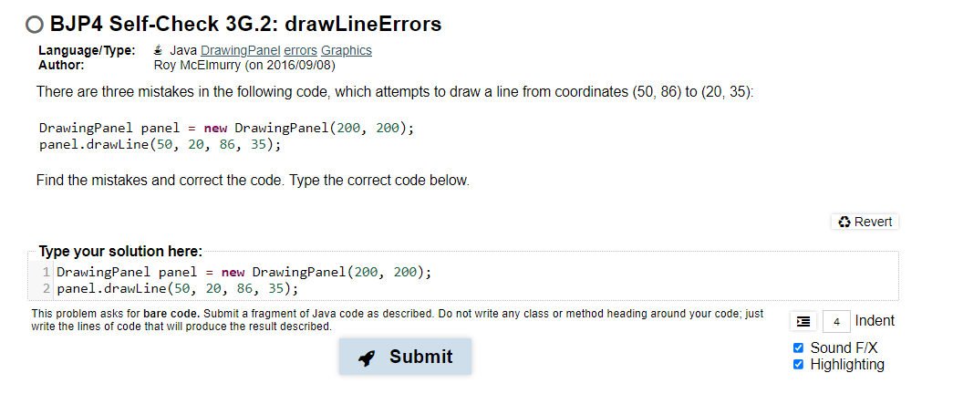 Solved O BJP4 Self-Check 3G.4: drawLineRectErrors | Chegg.com