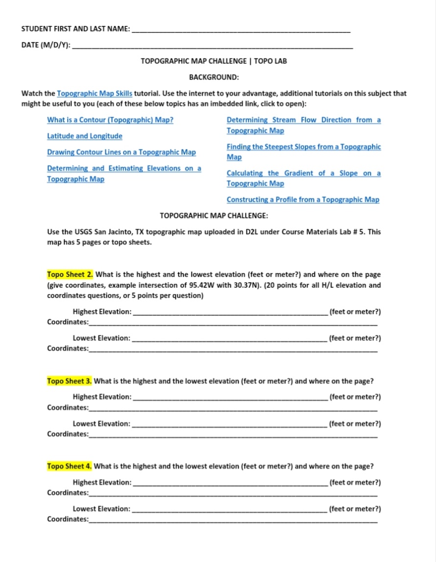 TOPOGRAPHIC MAP CHALLENGE | TOPO LAB BACKGROUND: | Chegg.com