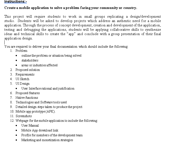 Instructions:- Create a mobile application to solve a | Chegg.com