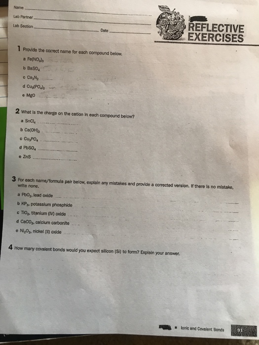 Solved Lab Partner REFLECTIVE EXERCISES Lab Section Date 1 | Chegg.com
