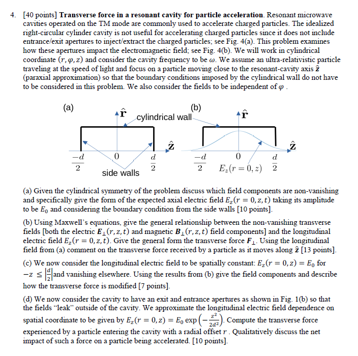 Solved [40 points] Transverse force in a resonant cavity for | Chegg.com