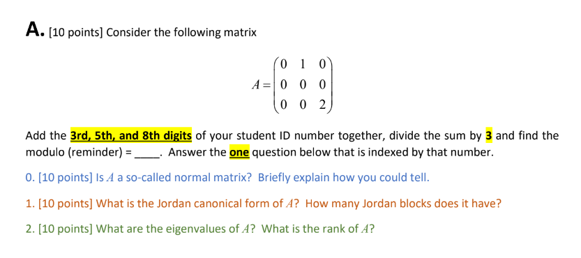 Solved A. [10 points] Consider the following matrix | Chegg.com