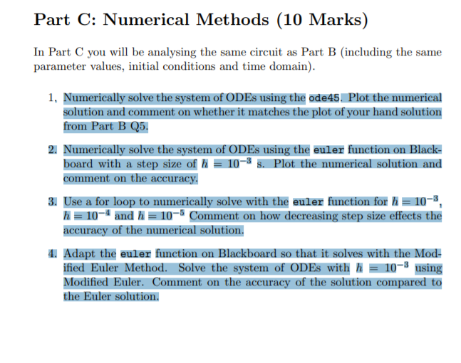 Part C: Numerical Methods (10 Marks) In Part C you | Chegg.com