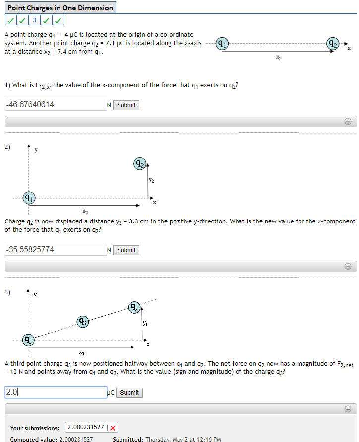 Solved Point Charges in One Dimension A point charge q1 =-4 | Chegg.com