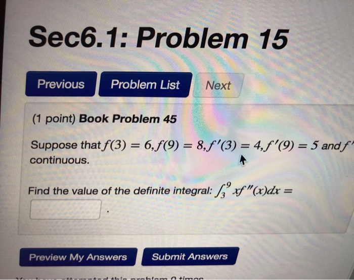 Solved Sec6.1: Problem 15 Previous Problem List (1 point) | Chegg.com