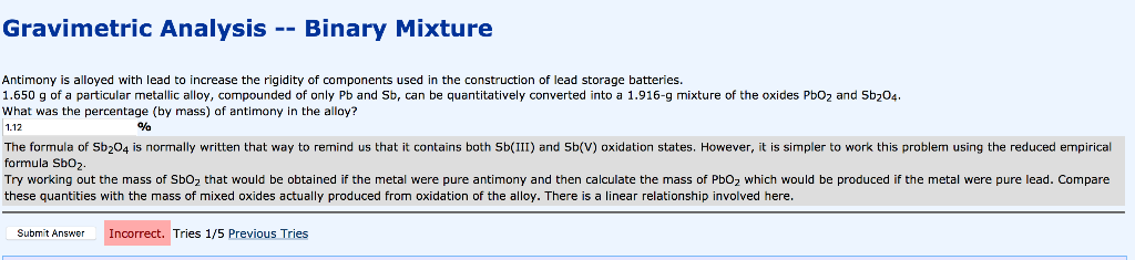 Solved Gravimetric Analysis Binary Mixture Antimony is | Chegg.com