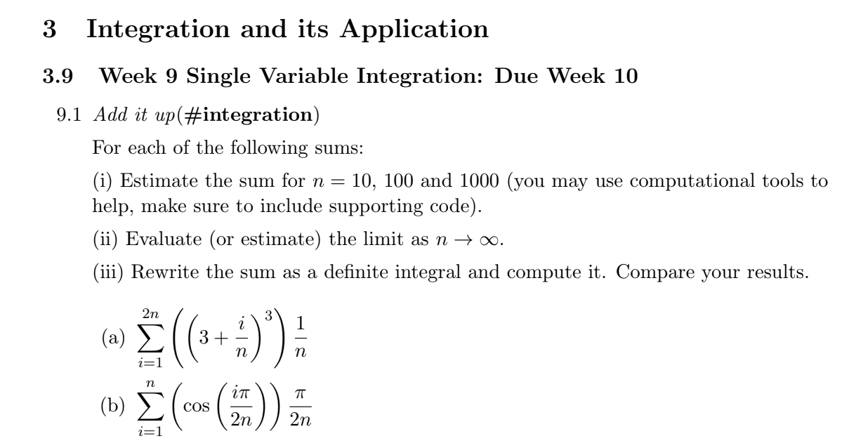 Solved 3 Integration and its Application 3.9 Week 9 Single | Chegg.com