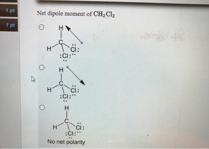 Solved 1 pt Net dipole moment of CH2 Cl2 1 pt CI: :CI: CI: | Chegg.com