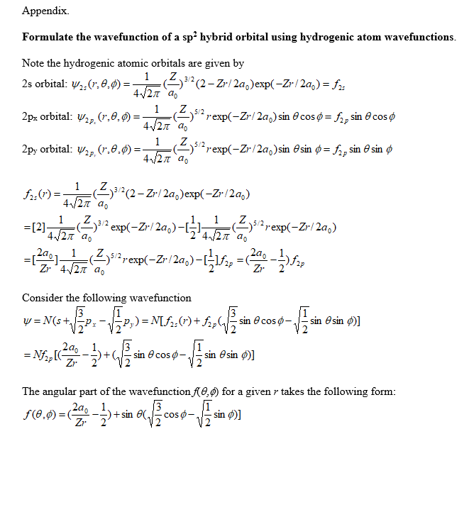 1 Part 1 An Sp2 Hybrid Orbital Wavefunction Is