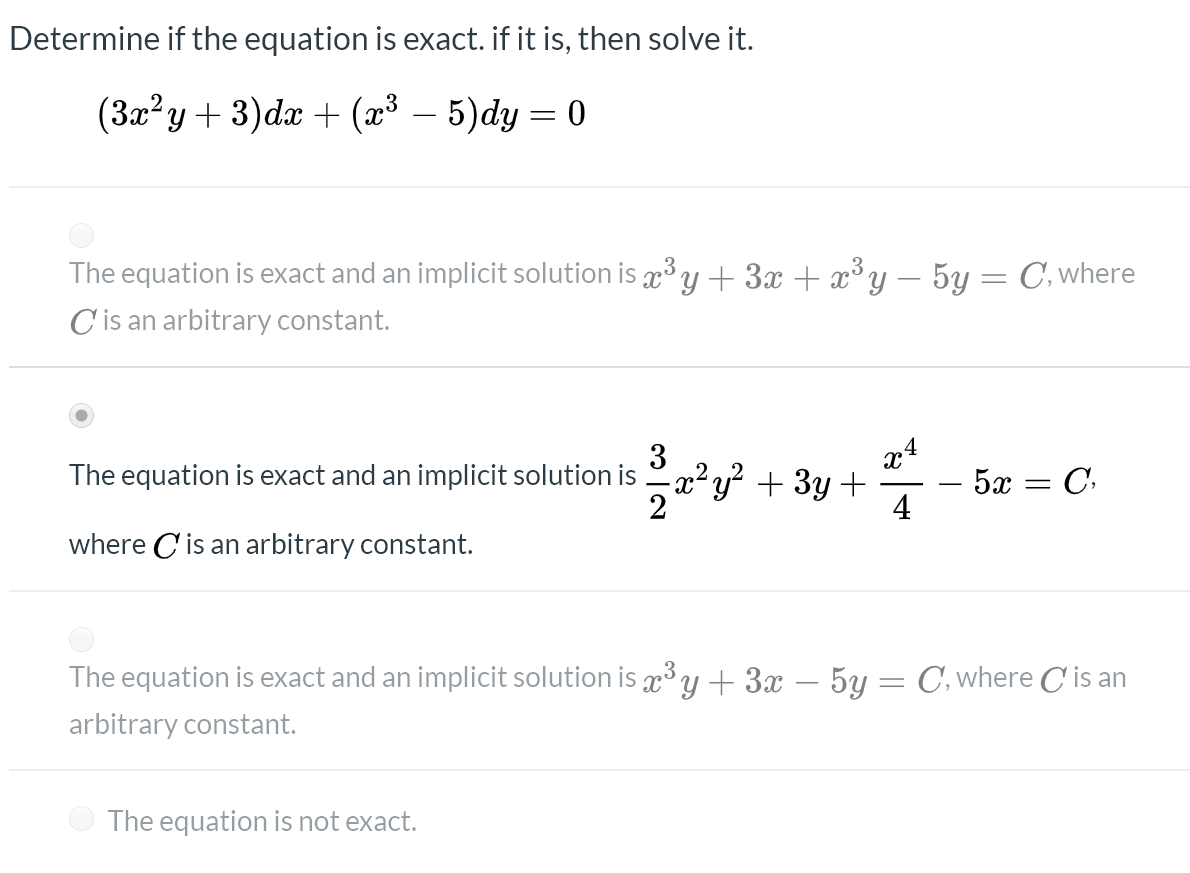 Solved Determine If The Equation Is Exact If It Is Then