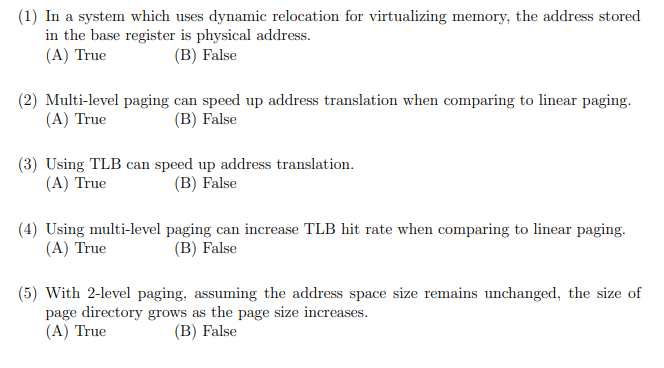 Solved (1) In a system which uses dynamic relocation for | Chegg.com