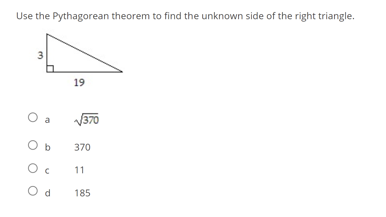 Solved Use the Pythagorean theorem to find the unknown side | Chegg.com