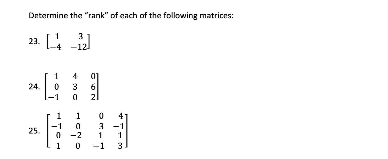 Solved Determine The Rank Of Each Of The Following 
