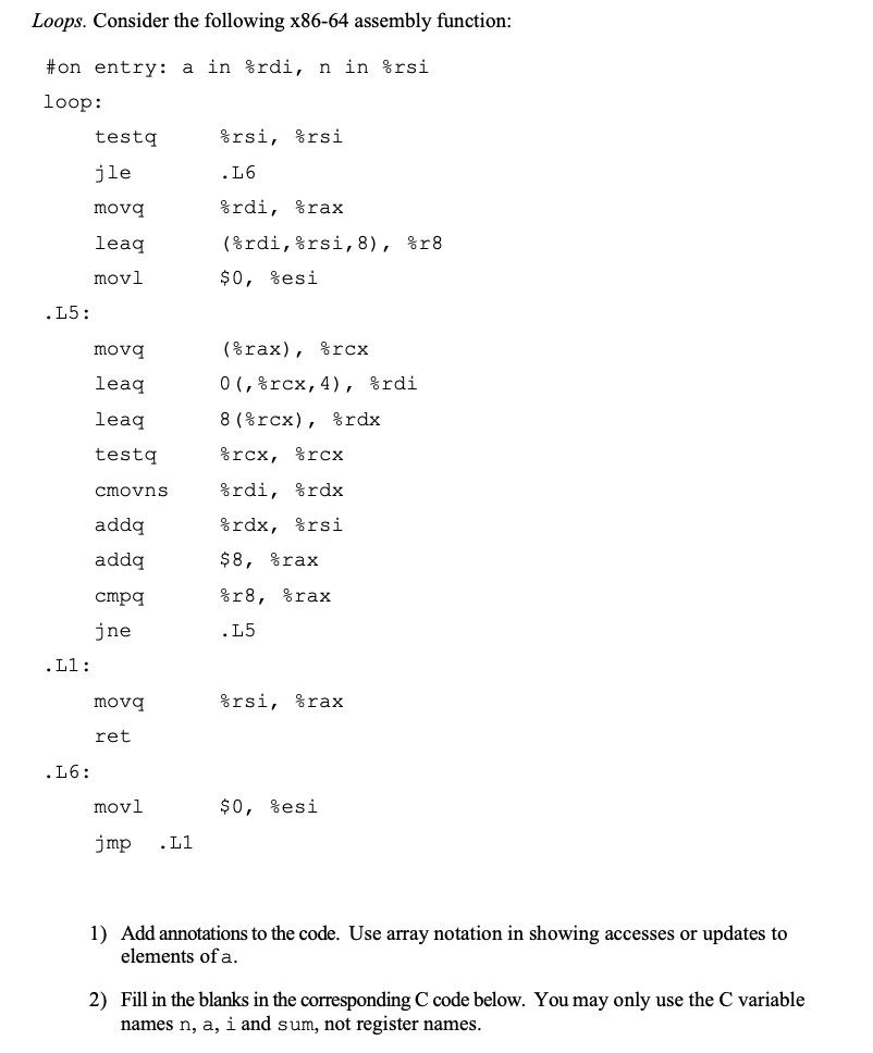 Solved Loops. Consider the following x86-64 assembly | Chegg.com
