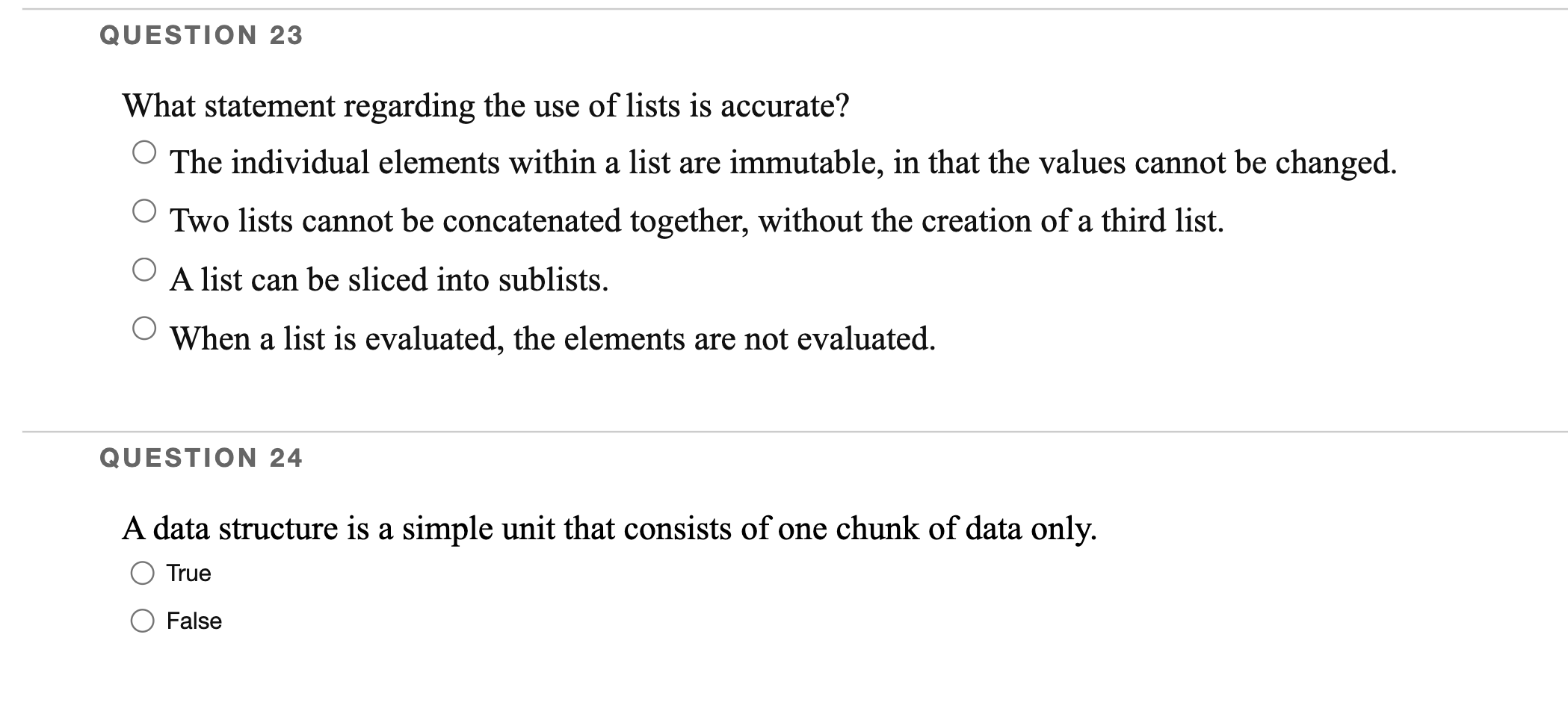 Solved QUESTION 23 What statement regarding the use of lists | Chegg.com