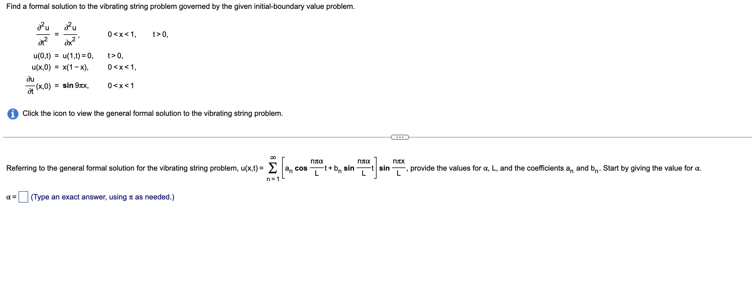Solved Find a formal solution to the vibrating string | Chegg.com