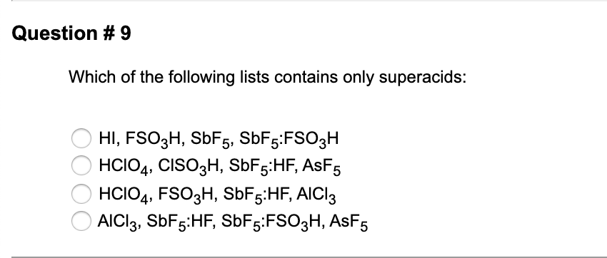 Solved Question #9 Which of the following lists contains | Chegg.com