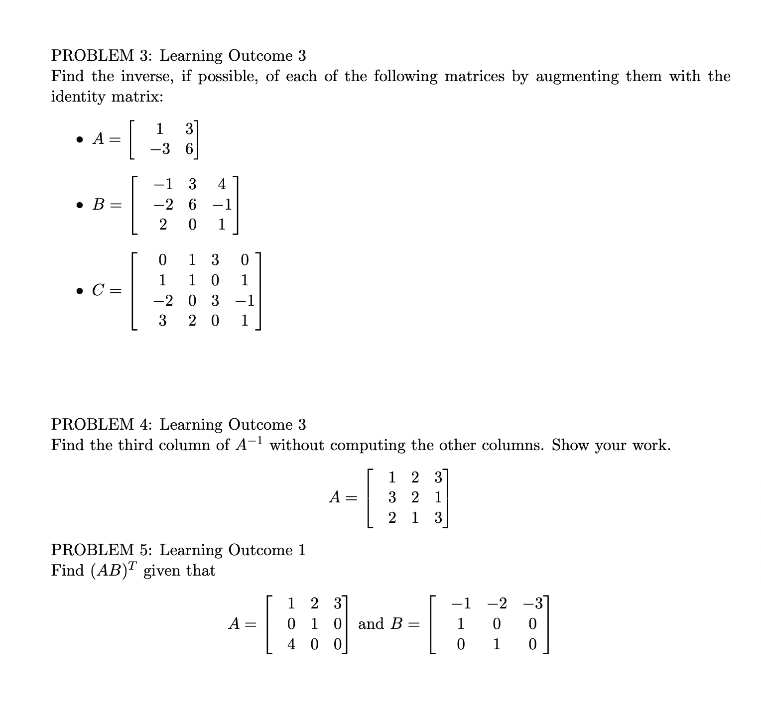 Solved PROBLEM 3: Learning Outcome 3 Find the inverse, if | Chegg.com