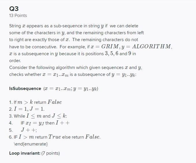 Q3 13 Points String x appears as a sub-sequence in | Chegg.com