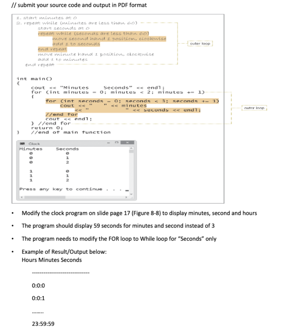Solved - Modify the clock program on slide page 17 (Figure | Chegg.com