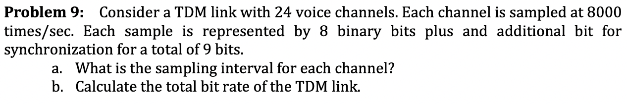 Solved Problem 9: Consider a TDM link with 24 voice | Chegg.com