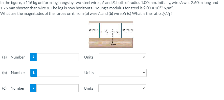 Solved In the figure, a 116 kg uniform log hangs by two | Chegg.com