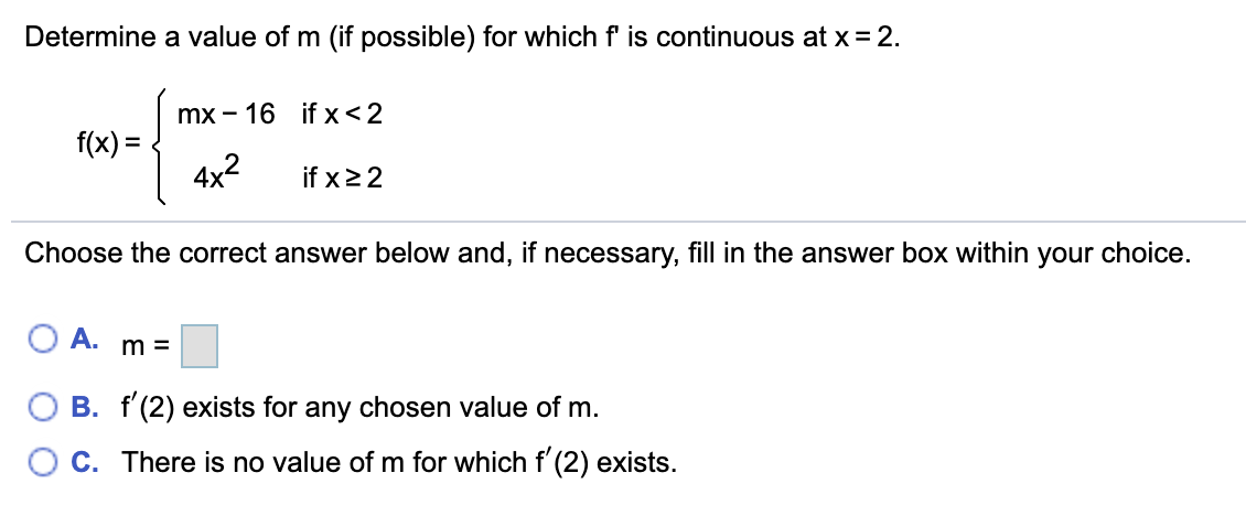 Solved Determine a value of m (if possible) for which f' is | Chegg.com