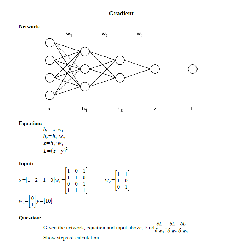 Gradient Network: Equation Input: 1 0 1 x=11 2 1 | Chegg.com