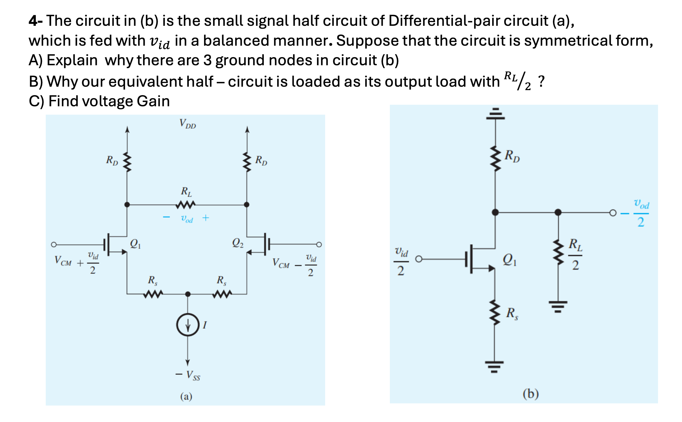 Solved 4- The circuit in (b) is the small signal half | Chegg.com Solved 4- The circuit in (b) is the small signal half | Chegg.com
