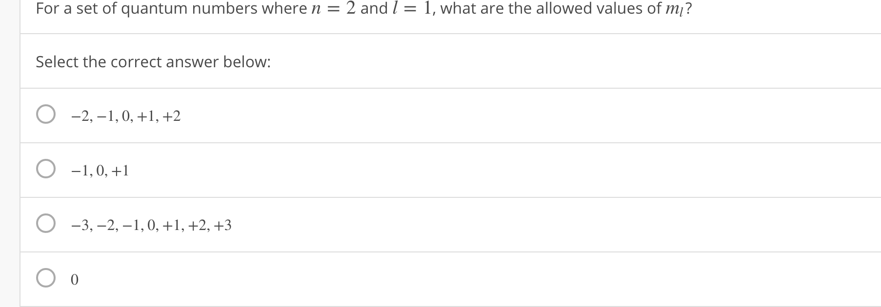 Solved For a set of quantum numbers where n = - 2 and l = 1, | Chegg.com