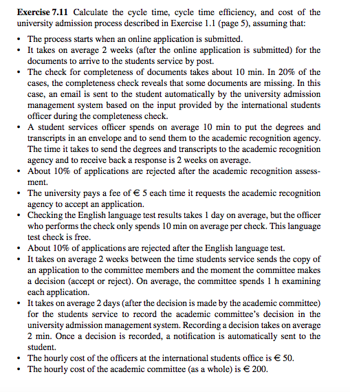 Exercise 7.11 Calculate the cycle time, cycle time | Chegg.com