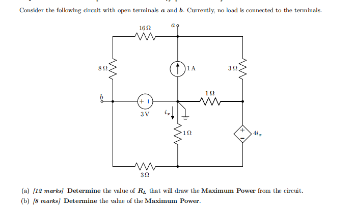 Solved Consider the following circuit with open terminals a | Chegg.com