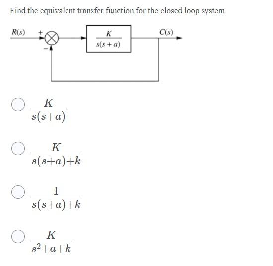 Solved Find the equivalent transfer function for the closed | Chegg.com