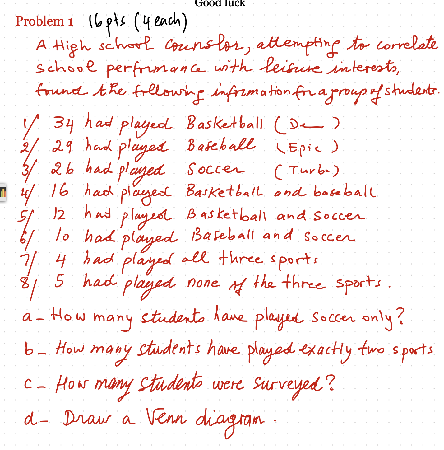 Solved Problem 1 16pts (4 each) A High school counslor, | Chegg.com