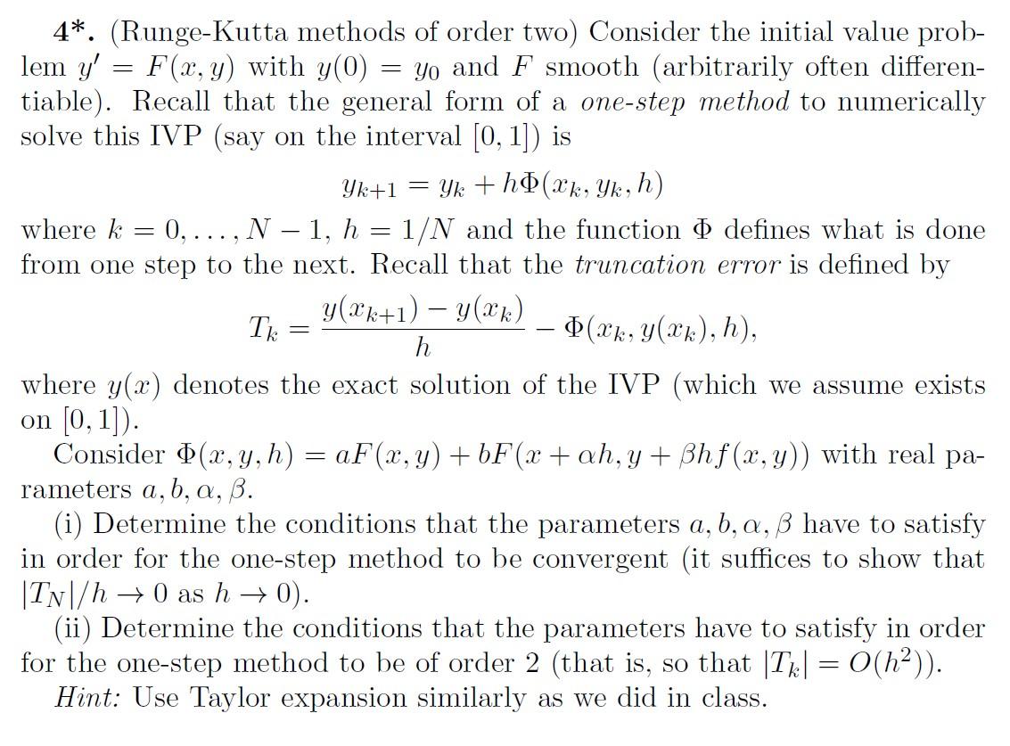 4∗. (Runge-Kutta methods of order two) Consider the | Chegg.com