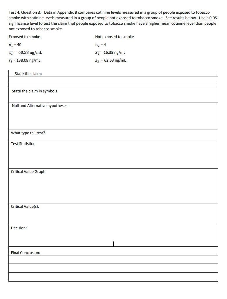 Solved Test 4, Question 3: Data in Appendix B compares | Chegg.com