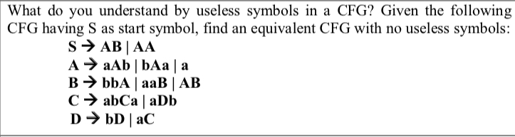 Solved What do you understand by useless symbols in a CFG? | Chegg.com