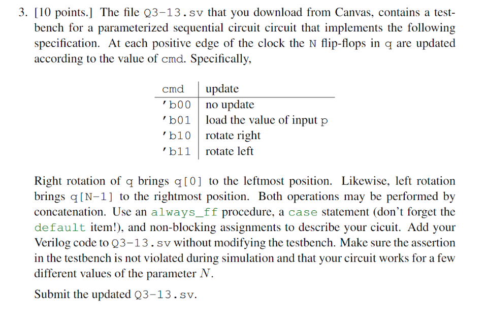 Solved Code for Q3-13 - module testbench #(parameter | Chegg.com