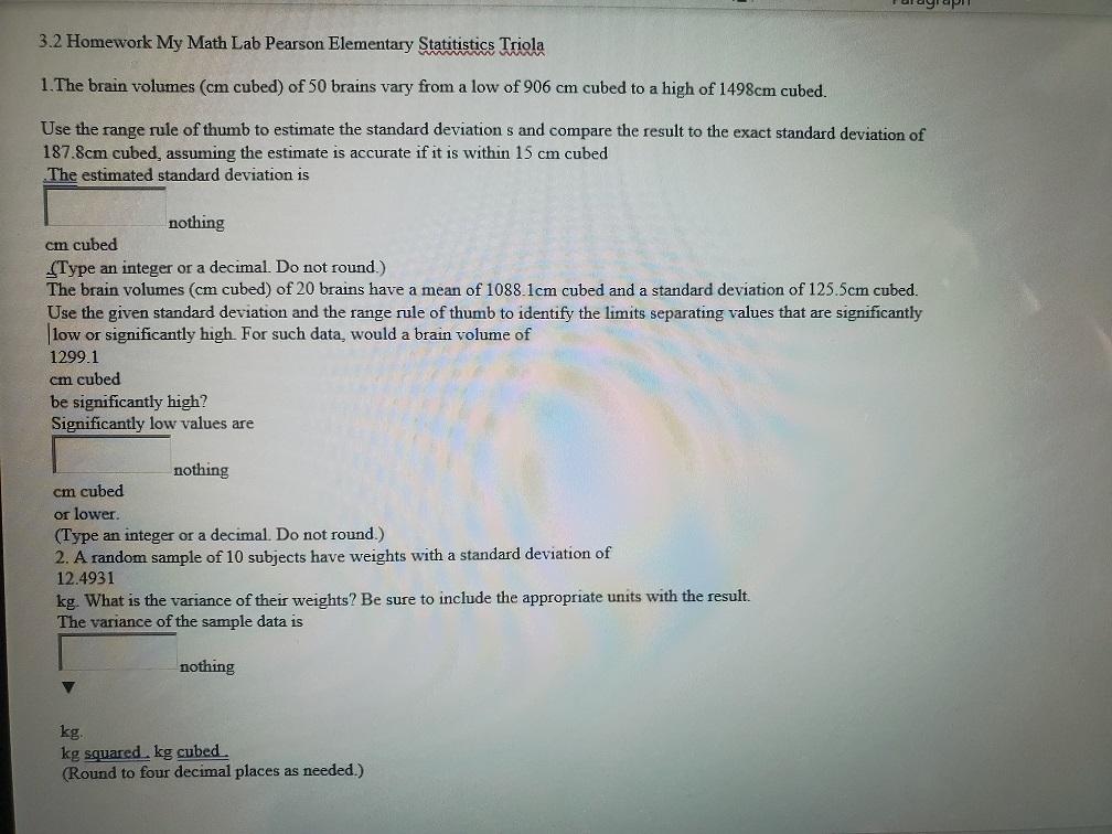 Solved 3.2 Homework My Math Lab Pearson Elementary | Chegg.com