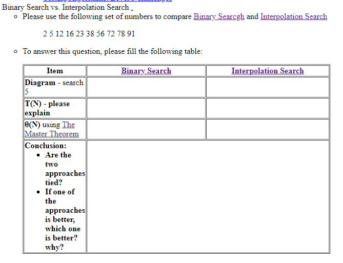 Solved Binary Search vs. Interpolation Search o Please use | Chegg.com