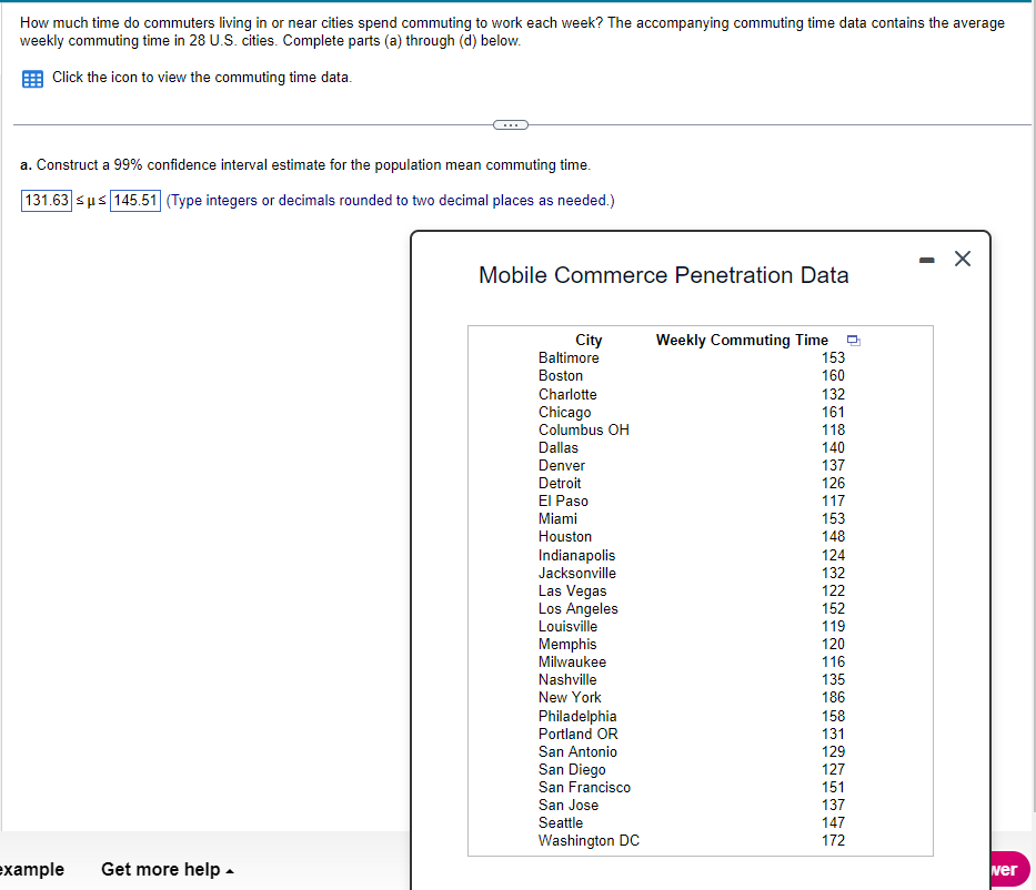 How much time do commuters living in or near cities | Chegg.com