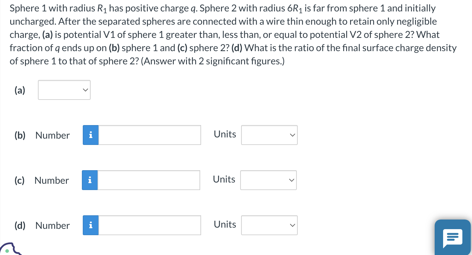 Solved Sphere 1 with radius R1 has positive charge q. Sphere | Chegg.com