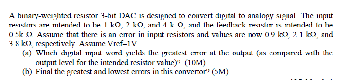Solved A binary-weighted resistor 3-bit DAC is designed to | Chegg.com