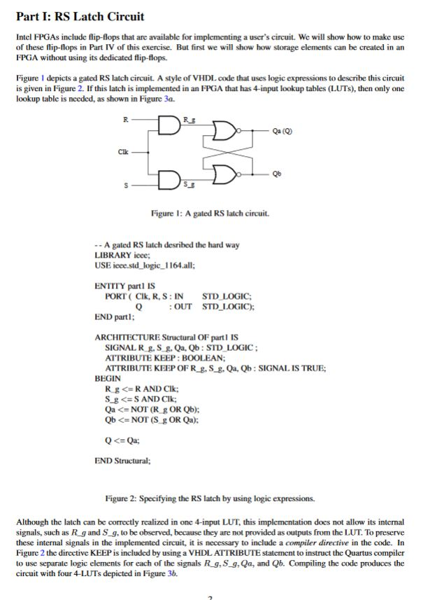 Part I: RS Latch Circuit Intel FPGAs include | Chegg.com