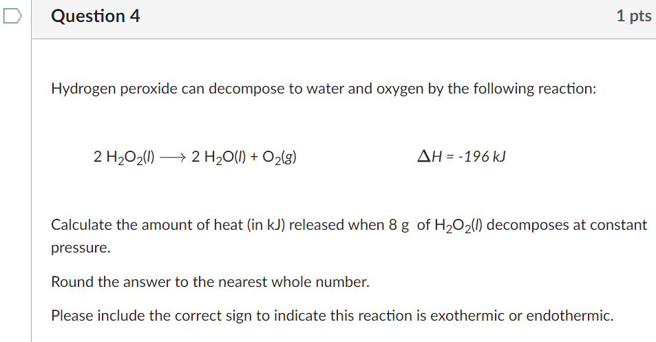 Solved Hydrogen peroxide can decompose to water and oxygen | Chegg.com