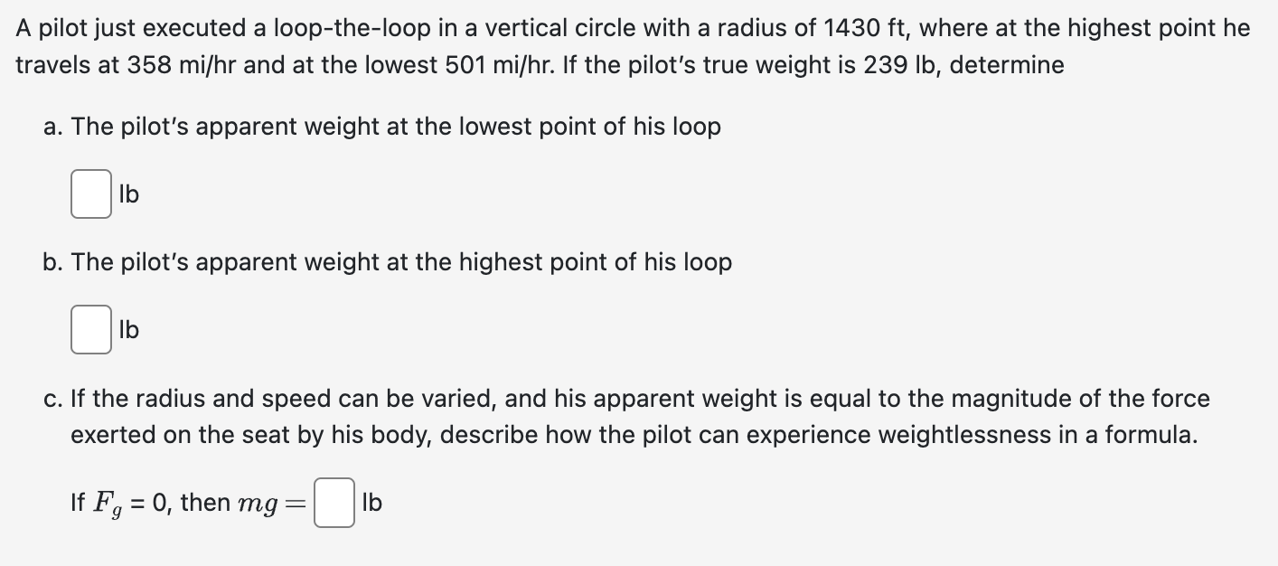 Solved A pilot just executed a loop-the-loop in a vertical | Chegg.com