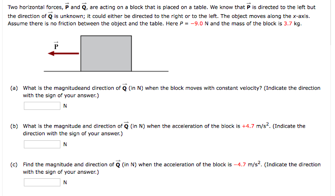 Solved Two horizontal forces, P and Q, are acting on a block | Chegg.com